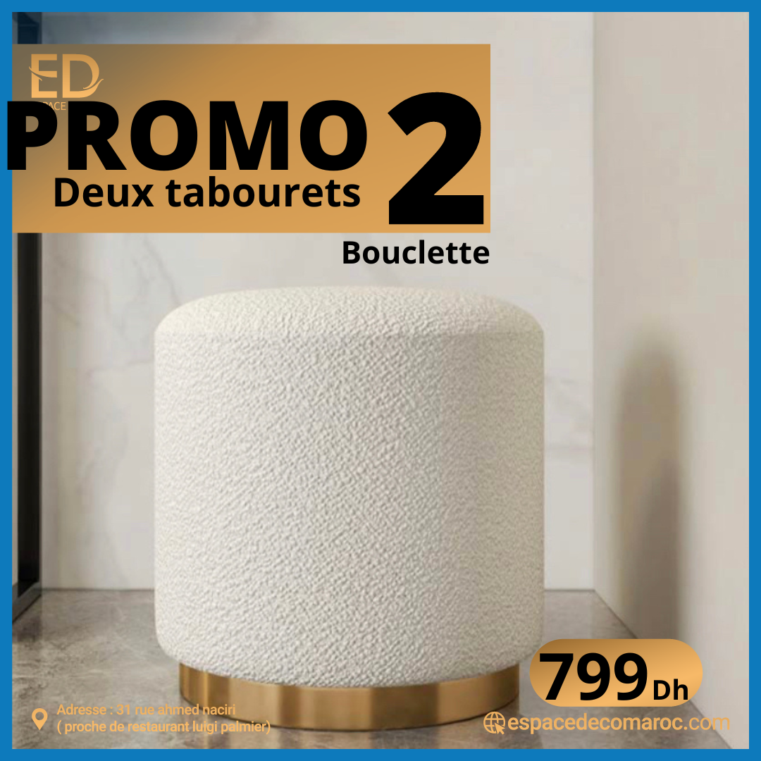 Pack deux tabourets bouclette 40/44 – Espace Deco