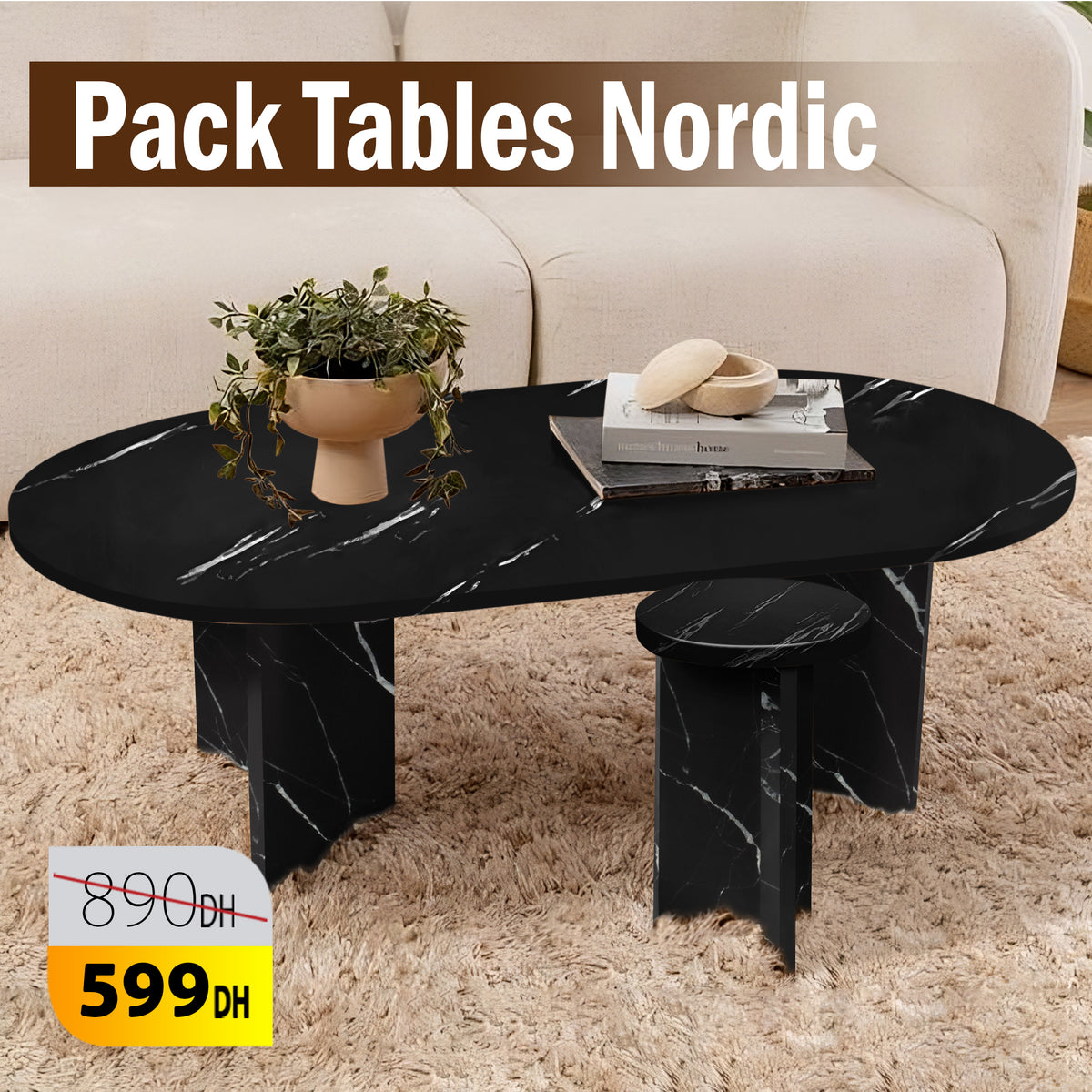 Pack Table Nordic + table appoint – Espace Deco
